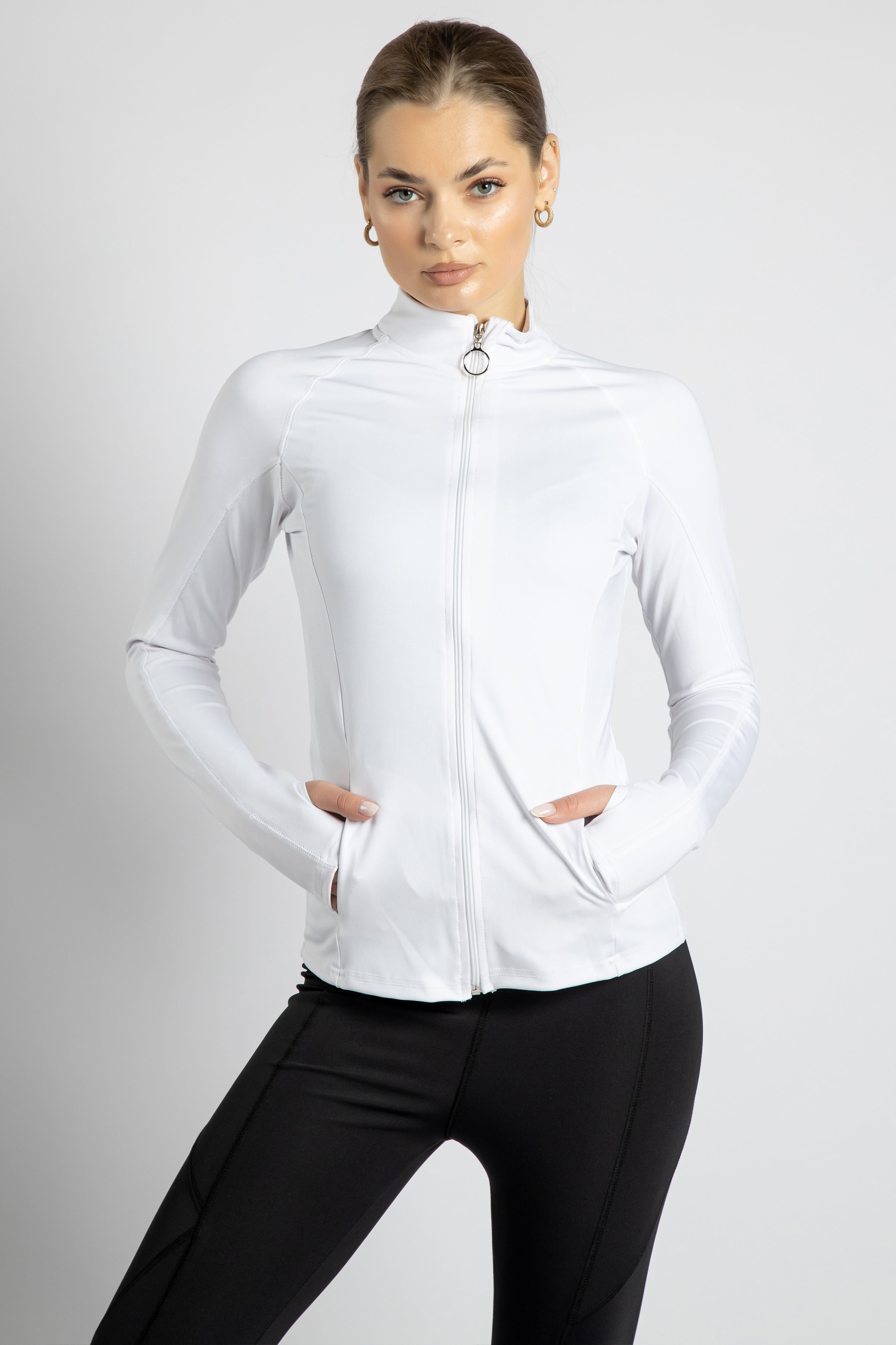 Women's slim fit Sports Jacket in white , complete with refined thumb ...